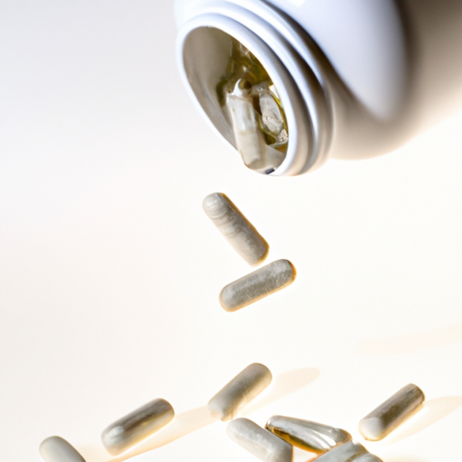 A picture of a generic probiotic supplement, pills falling out of a can